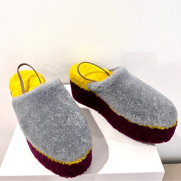 Fendi | Shoes | Fendi Multi Color Colorblock Platform Shearling Mules ...